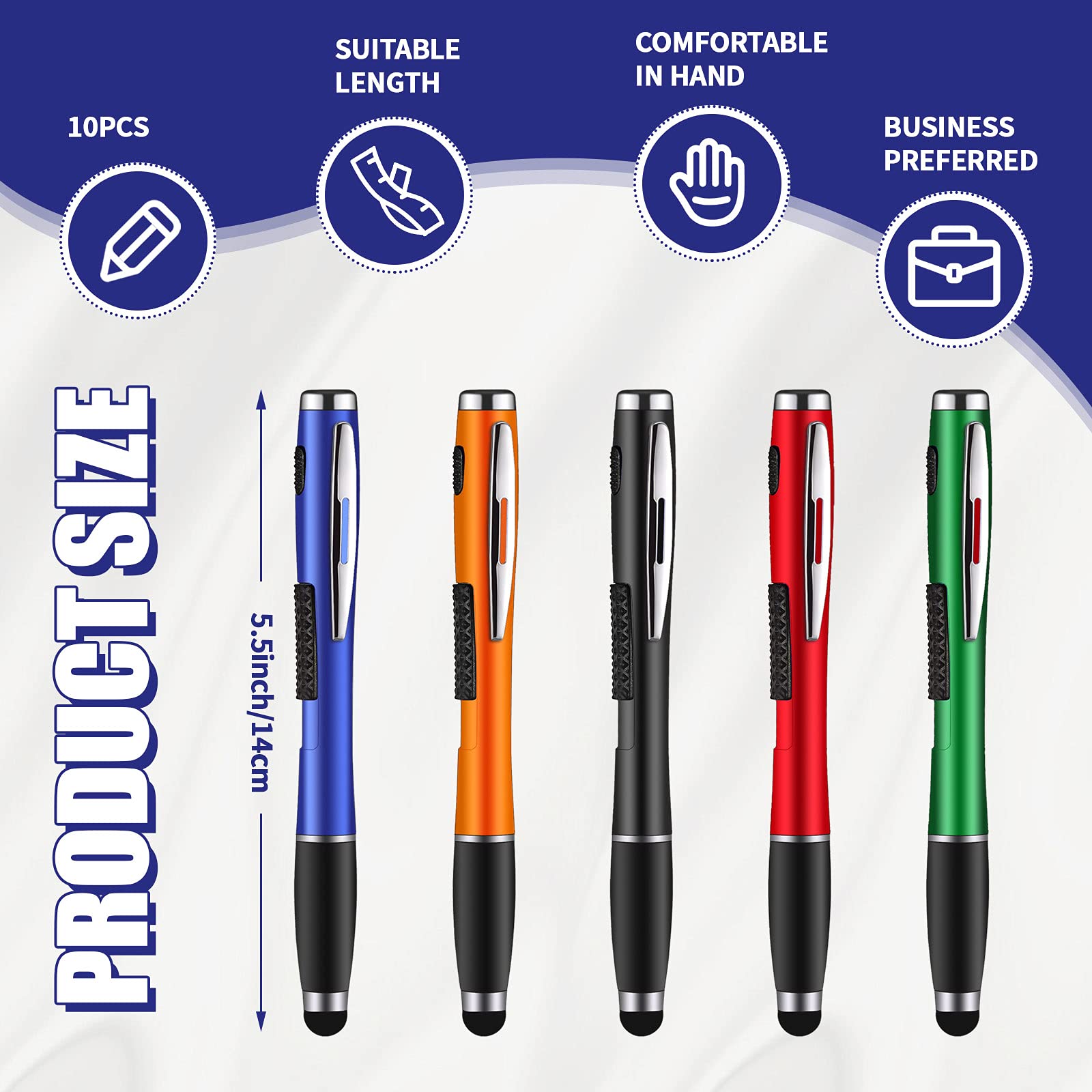 Zonon 10 Pieces Stylus Pens with Light 3-in-1 Multi-Function Touch Screen Pens LED Light Stylus Ballpoint for Smartphones Tablets PC Pads for Homes Offices Writing in The Dark