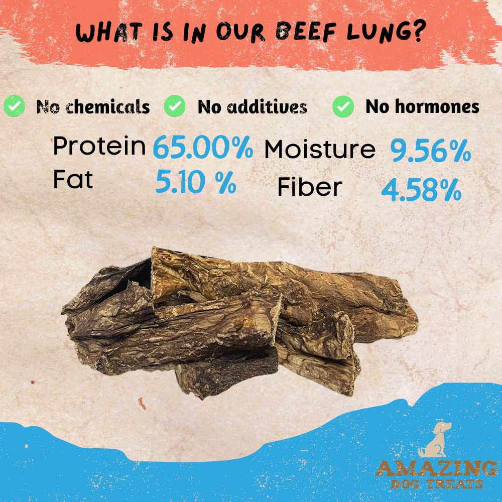 Amazing Dog Treats - 6 Inch Mega Thick Beef Lung Jerky Reward for Dogs | (10 Pc/Pk) | 100% Natural Beef Lung Snacks for Dogs | Single Ingredient High-Protein Low-Fat Grain-Free Beef Lung Dog Treats