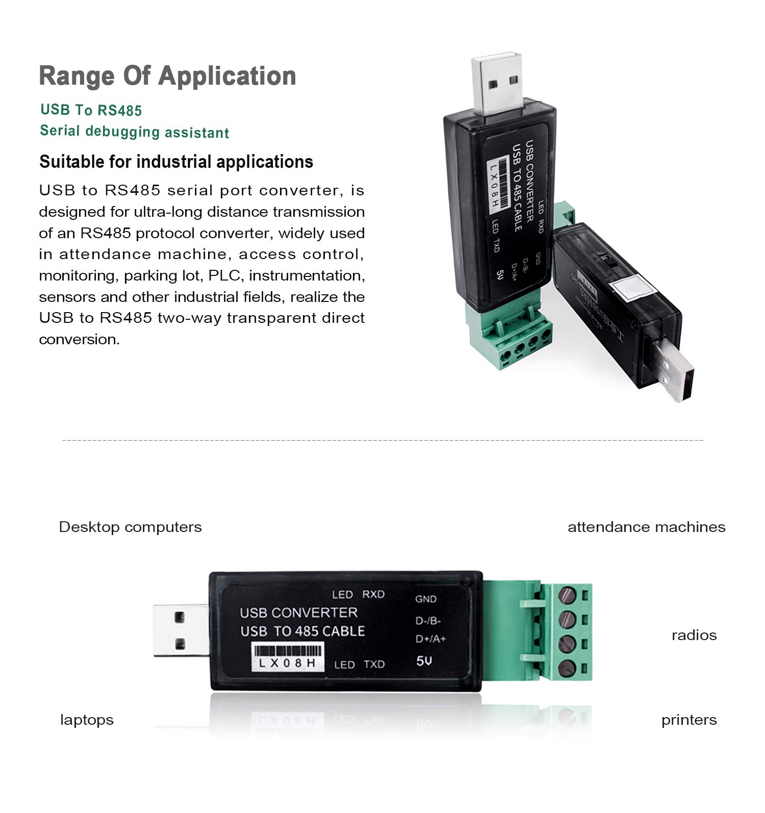 KEBZT LX08H USB to RS485 485 to USB Converter Serial Port Debugging Assistant Support LINUX WIN7/10