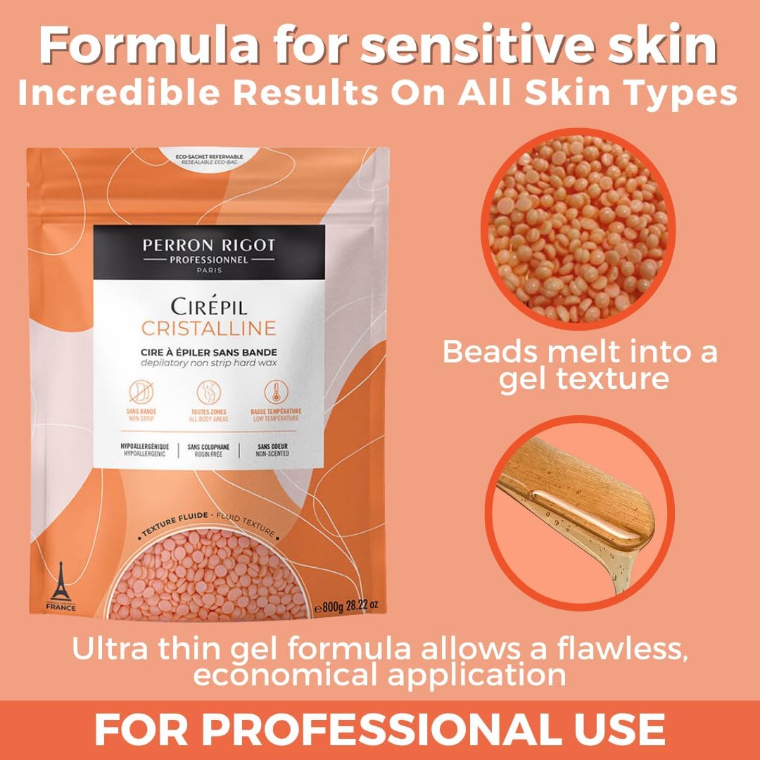 Cirepil - Cristalline - 800g / 28.22 oz Wax Beads Bag - Micro-Crystalline Formula for Sensitive Skin - Rosin-free - Unscented & Gel Texture