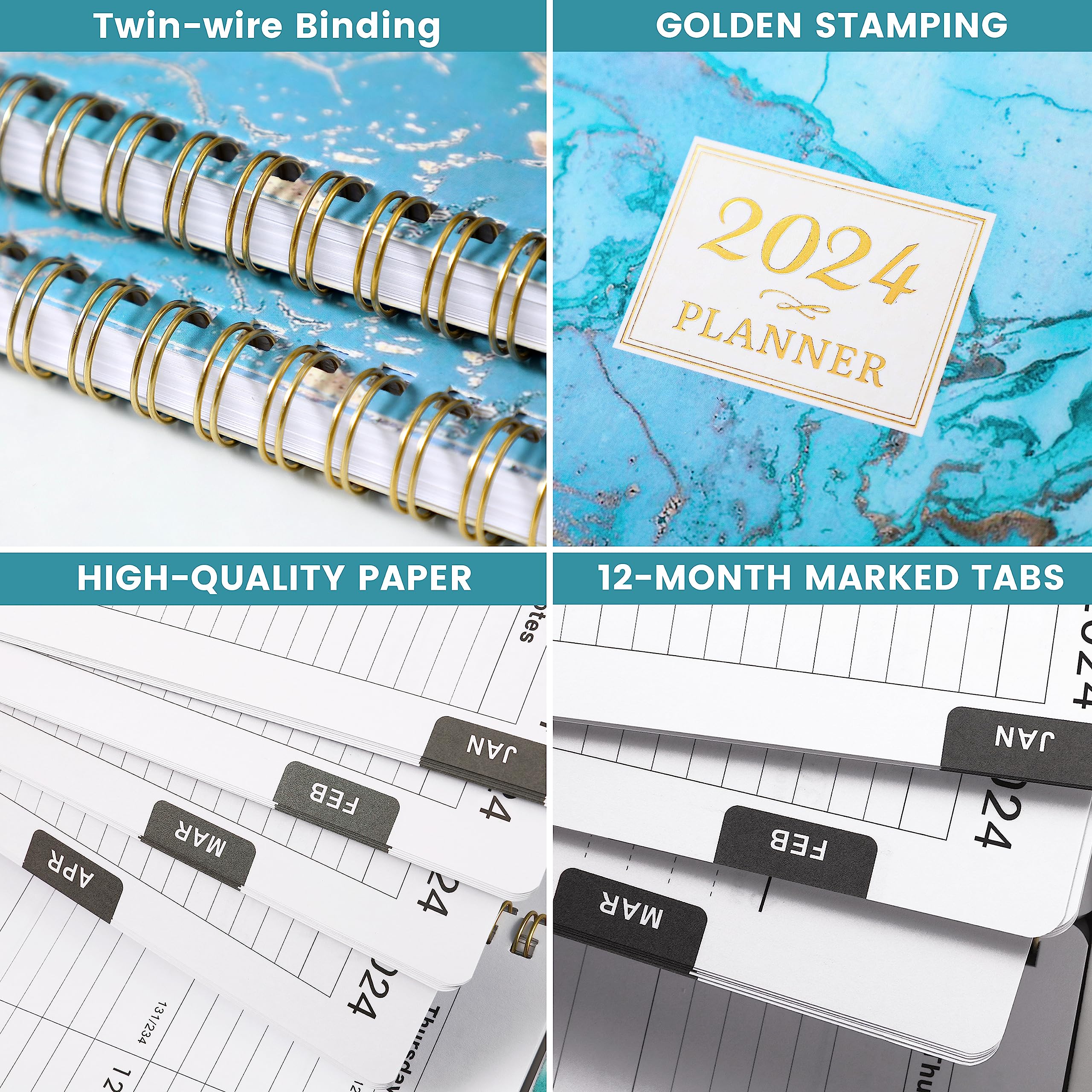 2024 Planner - Jan. 2024 - Dec. 2024, Planner 2024/Calendar 2024, 2024 Planner Weekly and Monthly with Printed Tabs, 8" x 10", Flexible Cover, Thick Paper, Perfect Daily Panner & Organizer - Blue Sand