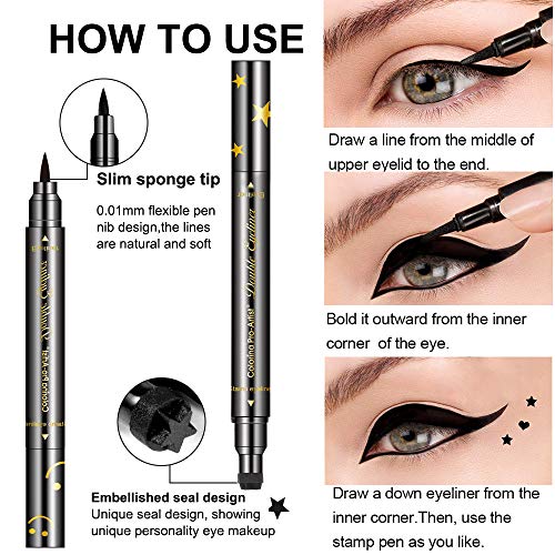 LemonSac 4 Pcs Double-sided Liquid Eyeliner Pencil Pen, with Eye Makeup Stamp Super Slim Gel Felt Tip, Waterproof Smudgeproof Long Lasting Eyeliner Eye Makeup (4PCS)