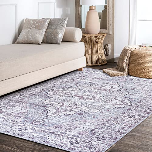 JONATHAN Y WSH102A-3 Didim Boho Gray Medallion Machine Washable Indoor Bohemian Transitional Area Rug,High Traffic,Kitchen,Living Room,Backyard,Non Shedding,3 X 5,Gray/Purple