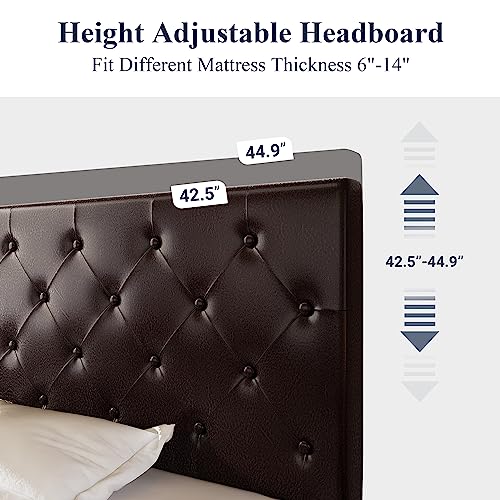 Allewie Upholstered Full Size Platform Bed Frame with 4 Storage Drawers and Headboard, Diamond Stitched Button Tufted, Mattress Foundation with Wooden Slats Support, No Box Spring Needed, Black Brown