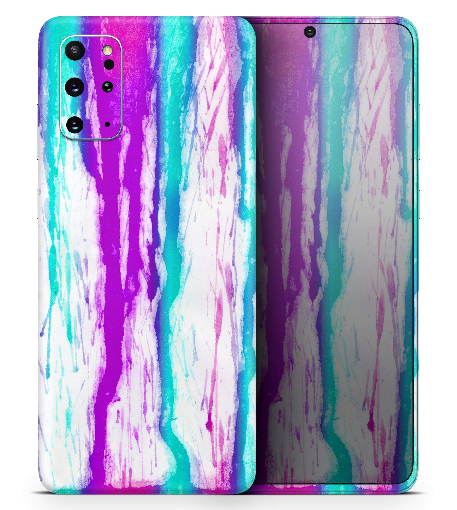 DesignSkinz Running Purple and Teal Watercolor Paint Protective Vinyl Decal Wrap Skin Cover Compatible with The Samsung Galaxy S20 (Screen Trim & Back Glass Skin)