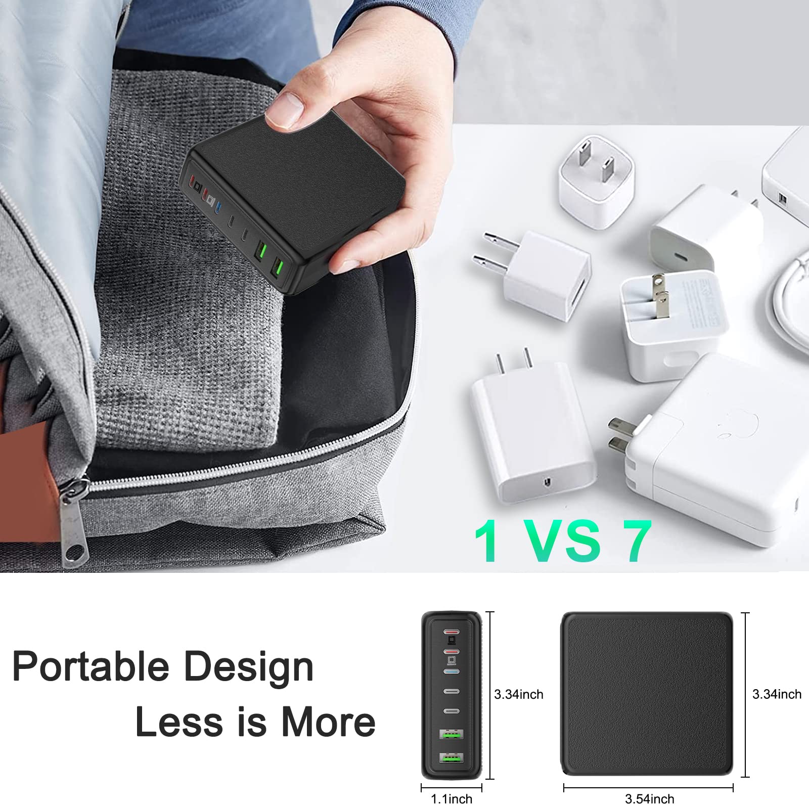 260W 7-Port Desktop Charging Station, 2x65W USB C Laptop Charger Compatible with MacBook Pro/Air, iPad Series, iPhone 14/13/Mini/Pro/13Pro Max/12 Samsung Galaxy Note