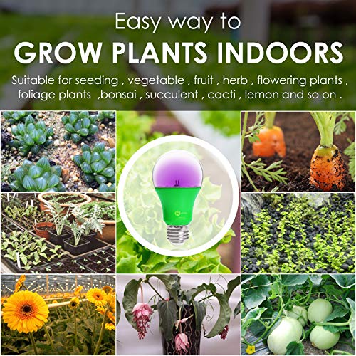 helloify A19 LED Plant Grow Light Bulb, 9W, Equivalent 100W, DIY Horticulture & Indoor Gardening, Growing Light for Indoor Plants, Flowers, Greenhouse, 2 Count, White and Red spectrum(Pink)