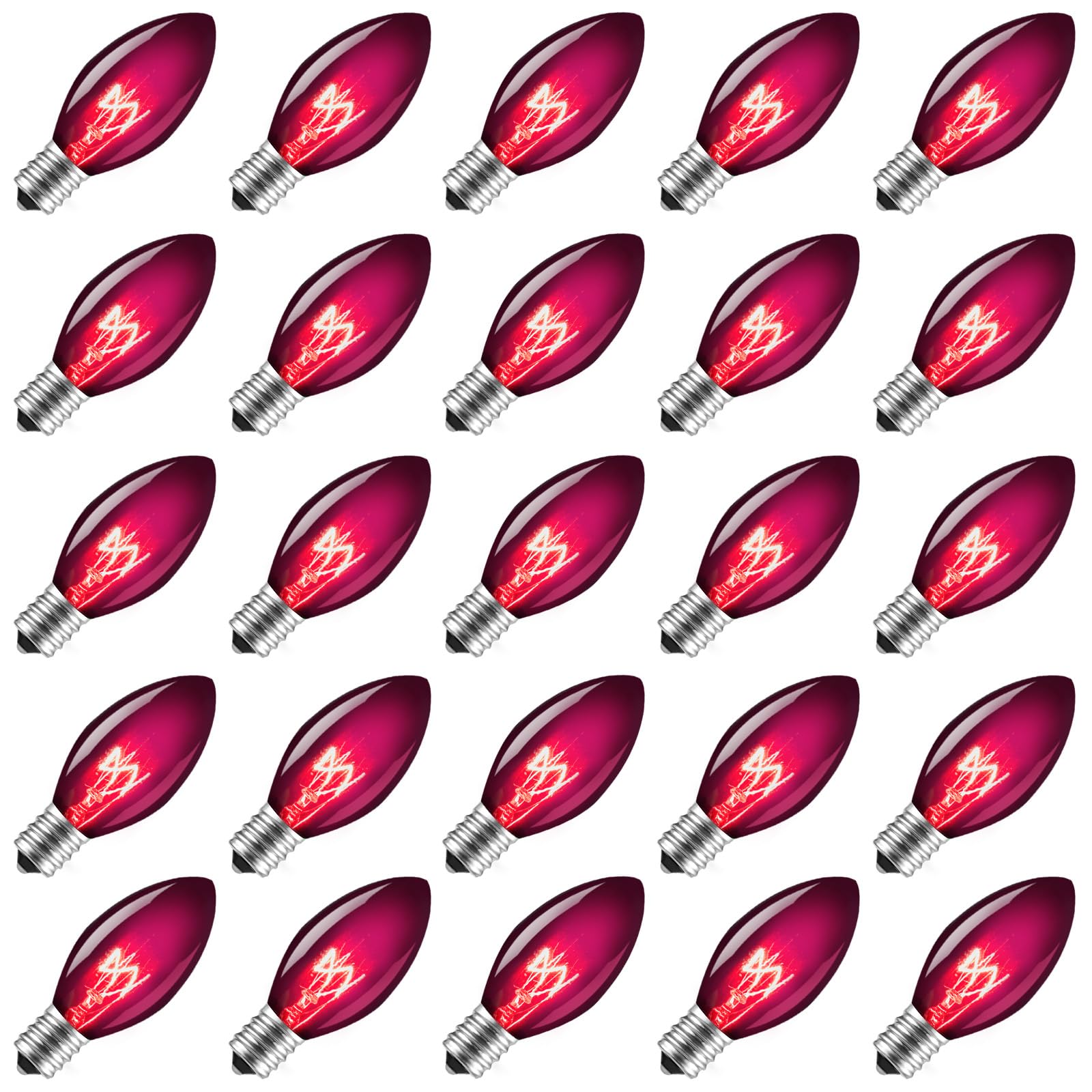 25 Pack Clear Christmas Light Bulbs, E12 Candelabra Base, 5 Watt for String Lights, Replacement C7 Incandescent Bulbs