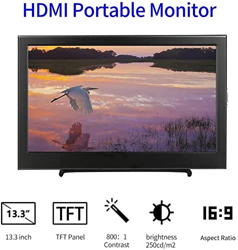 Kenowa 13.3 inch Portable Monitor, PC 16:9 Display with HDMI VGA External Screen for Raspberry pi/Computer/Laptop/PS3/PS4 Xbox,Built-in Stand,HD Resolution 1366x768 60HZ