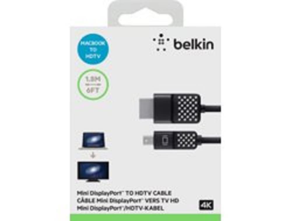 Belkin Mini Displayport to HDMI Cable 6ft - Compatible with 4k Monitors - HDMI to Displayport Cable - Connect TV & Monitors to MacBook Pro, Surface Pro & More (Black/White)
