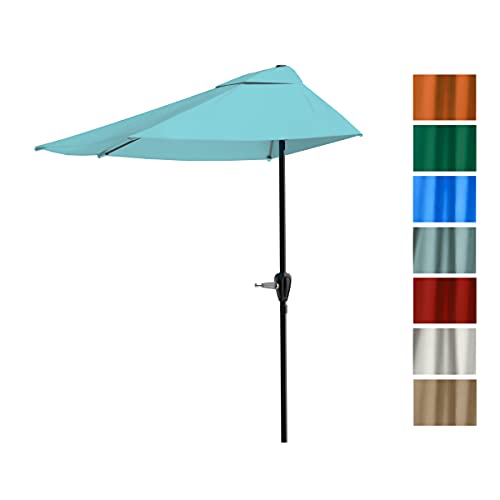 9-Foot Half Patio Umbrella β Easy Crank Semicircle Opening Shade Canopy β For Against a Wall, Porch, or Balcony Furniture by Pure Garden (Blue)