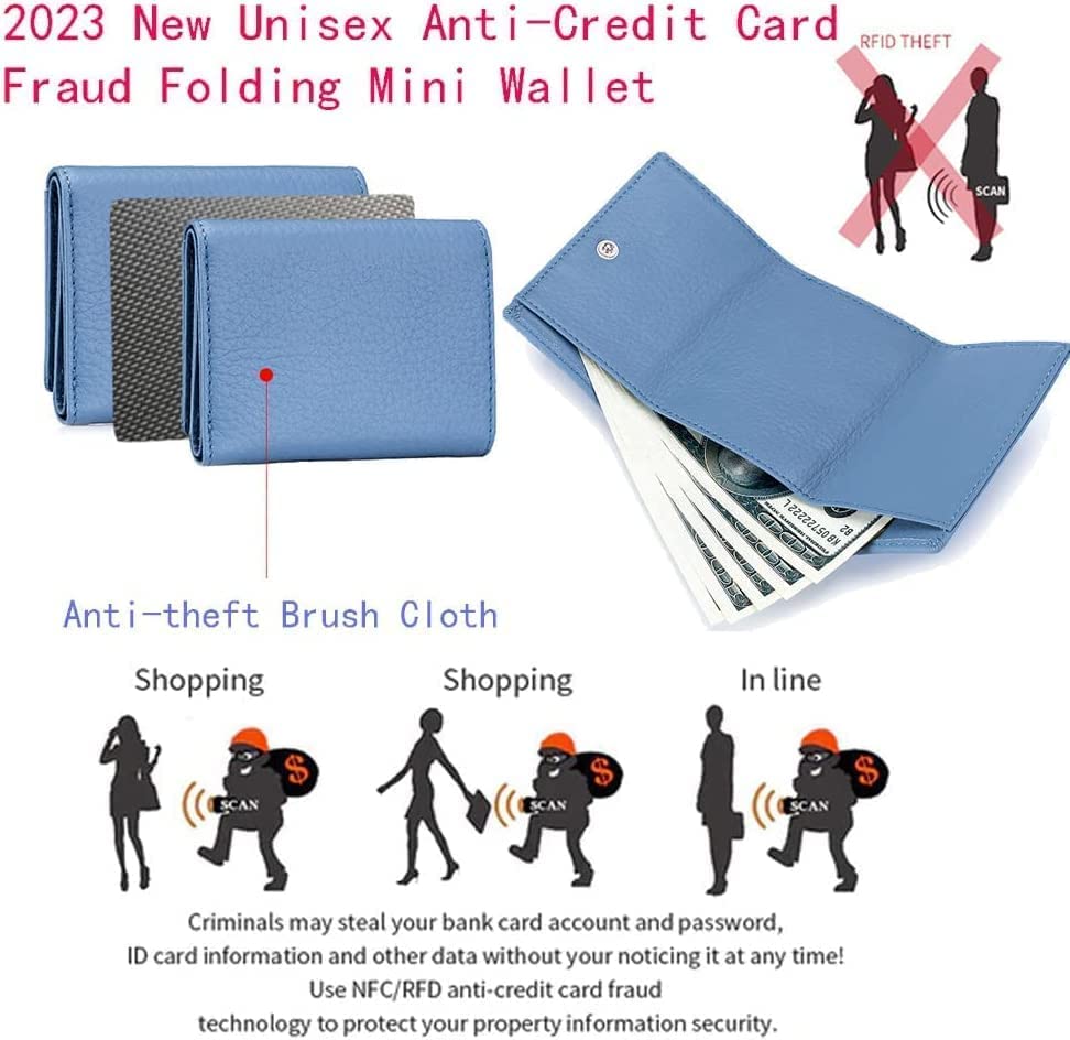 2023 New Unisex Anti-Credit Card Fraud Folding Mini Wallet, Women's Foldable Short Wallet, Vegan Mini Wallet For Women, Genuine Leather RFID Blocking Card Holder Organizer Pocket Mini Wallet (A)