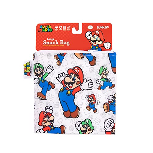 Bumkins Sandwich Bag / Snack Bag, Reusable Fabric, Washable, Food Safe, BPA Free, 7x7 – Nintendo Mario/Luigi, Pack of 1