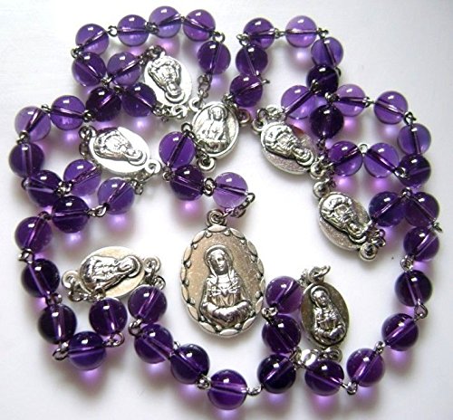 elegantmedical HANDMADE Valuable Amethyst Bead 7 SEVEN SORROWS MARY ROSARY BEADS CATHOLIC NECKLACE Box