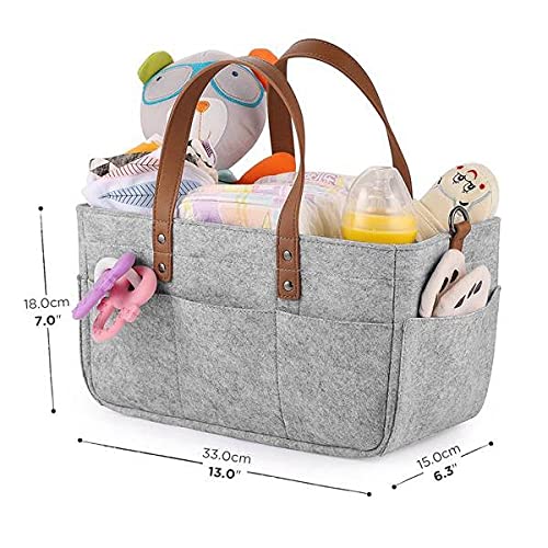 Baby Diaper Caddy Organizer - Baby Shower Basket Portable Nursery Storage Bin Car Storage Basket for Toys (Light gray)