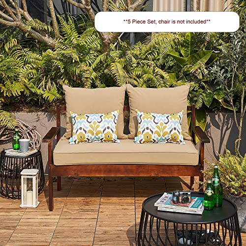 ARTPLAN Outdoor Loveseat Cushions,All Weather Patio Cushions Set of 5,46"x24"x4",Apricot