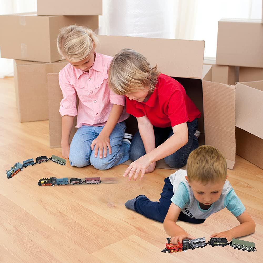 ArtCreativity Mini Locomotive Train Playset for Kids, Set of 3, Each Set with 1 Locomotive and 3 Carts, Diecast Train Toy for Boys and Girls with Pullback Motion, Great Birthday Gift