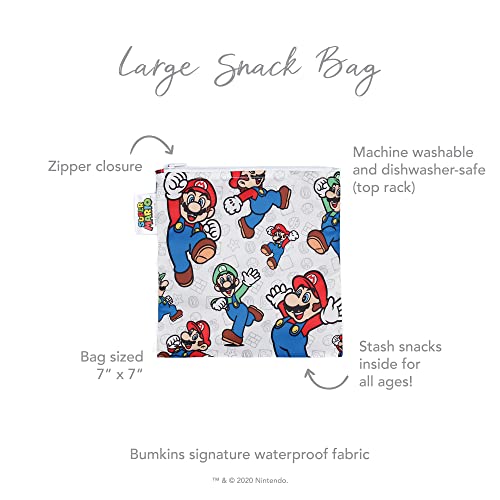 Bumkins Sandwich Bag / Snack Bag, Reusable Fabric, Washable, Food Safe, BPA Free, 7x7 – Nintendo Mario/Luigi, Pack of 1