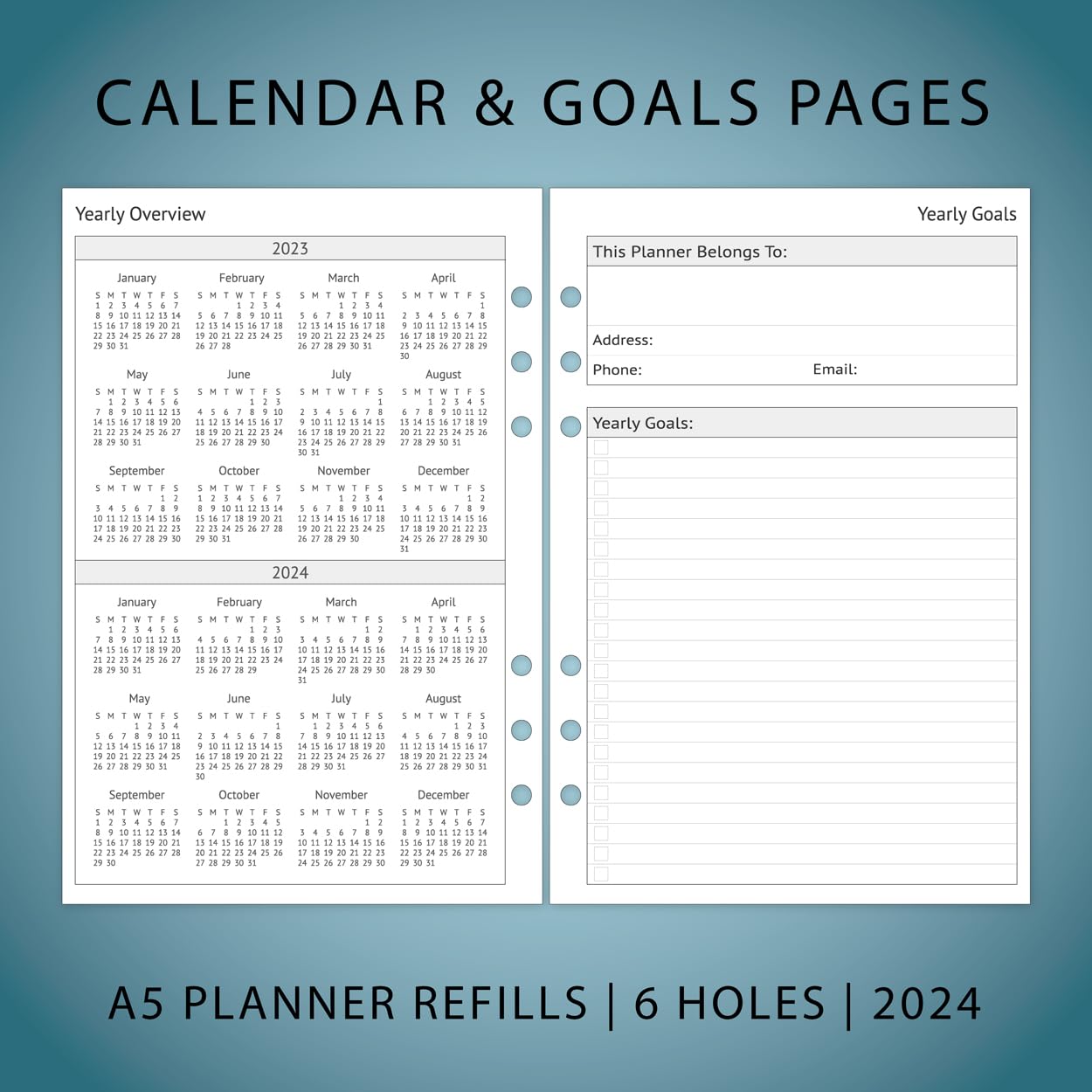 2024 Planner Refills - Weekly and Monthly Appointment Book Inserts, Tabbed, 6 Holes, A5 Size