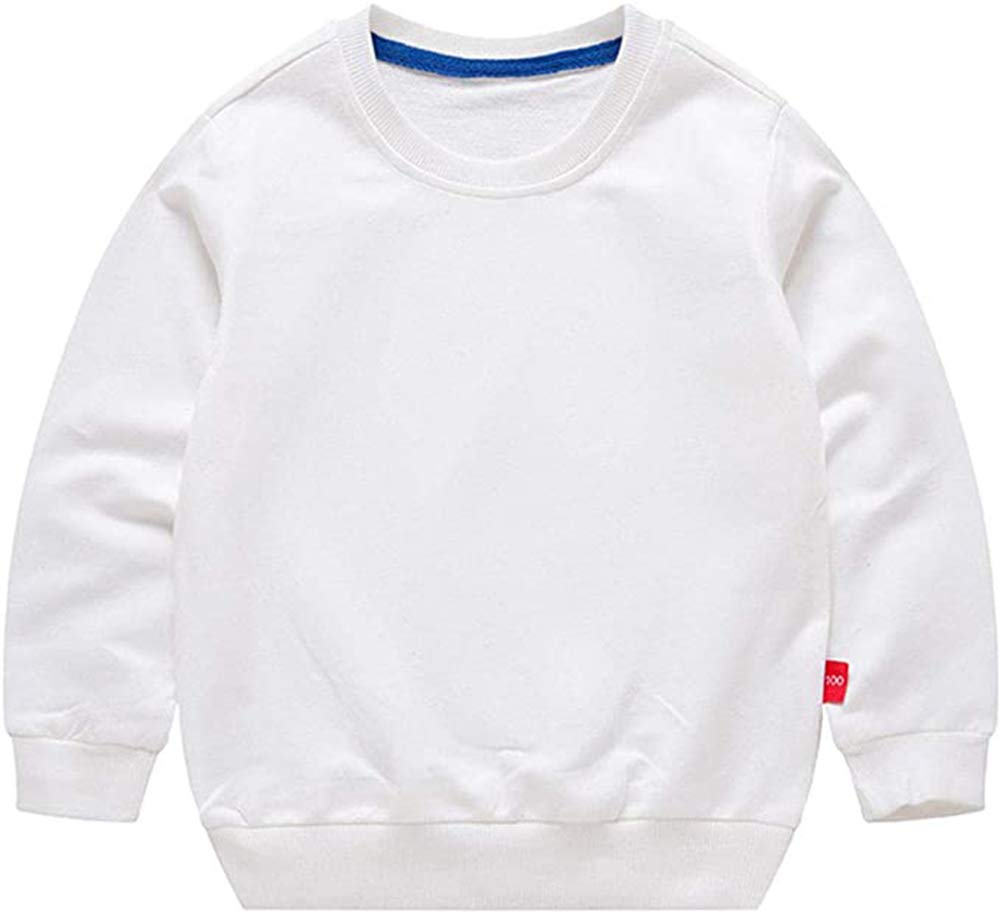 HAXICO Unisex Kids Solid Cotton Pullover Sweatshirt T-Shirt Toddler Baby Boys Girls Crewneck Long Sleeve T-Shirt Tops Blouse White, 2T