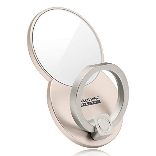 Bunker Ring Mirror - Universal Cell Phone Stand and Finger Ring Holder (Champagne Gold + Hook)