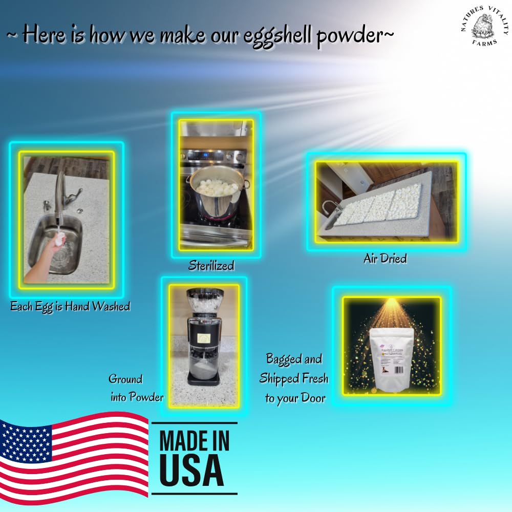8 oz Pure U.S.A. Eggshell Powder for Dogs/Cats, Calcium Supplement with Membrane, Finely Ground Egg Shells