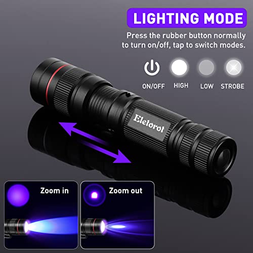 Eletorot 2 Pack UV Flashlights Black Light, 395nm Mini Handheld Blacklight Flashlight Small LED UV Lights for Resin, Portable Ultraviolet Lights for Invisible Ink Pens, Dog Cat Pet Urine Stain
