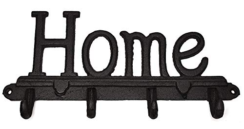 Cast Iron Decorative Wall Organizer Hooks - Home Decor Key Rack - Four Hanging Hooks - Hat Hooks, Bag, Coat Rack, Towel Hook, Accessories (12β x 6β x 1.5β)