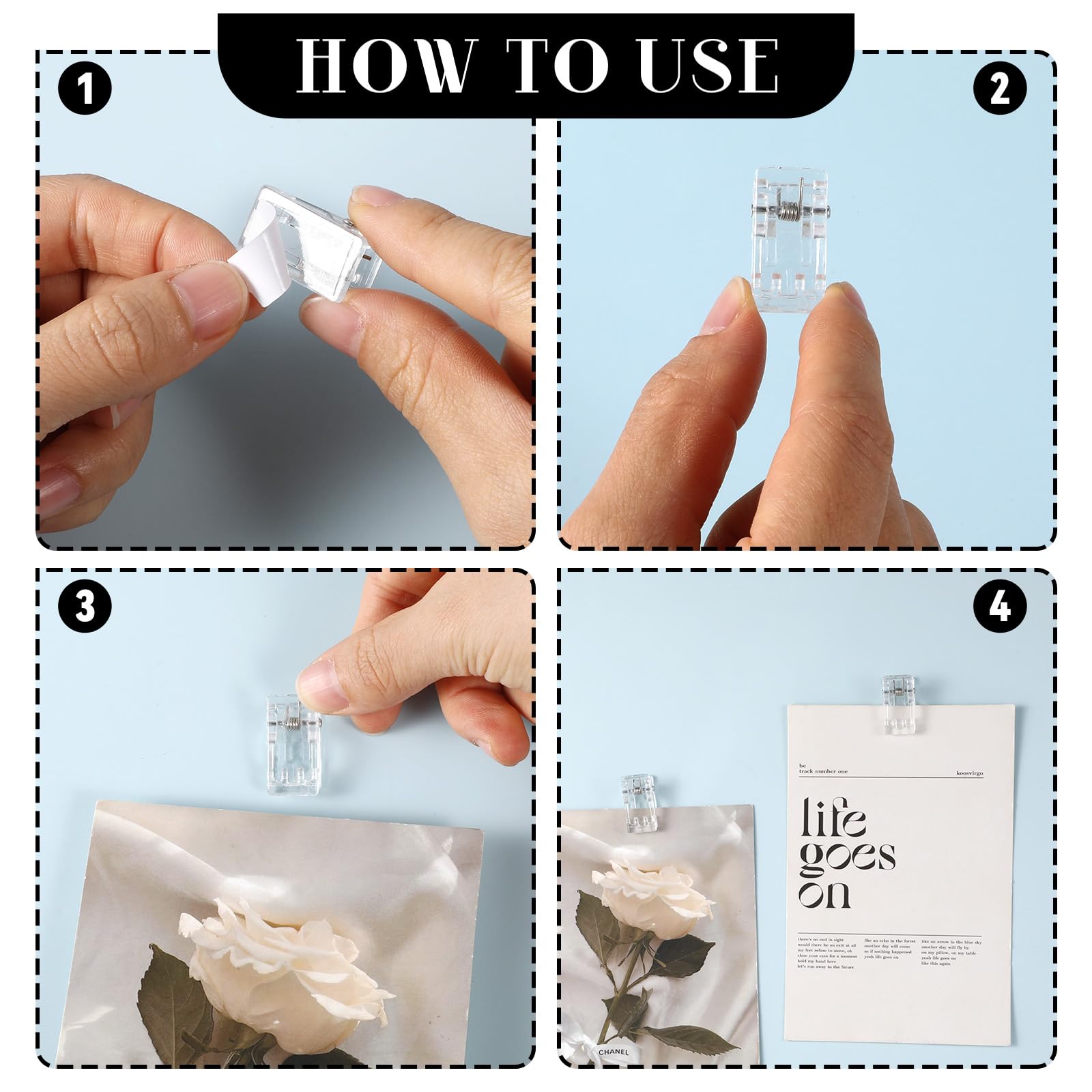 50pcs Commands Clips for Hanging Self Adhesive Clear 1inch Tapestry Hanger for Wall Tapestry,Photo,and Poster Hanging Wall Clips for Hanging, Acrylic Adhesive Clips ,Commands Spring Clips