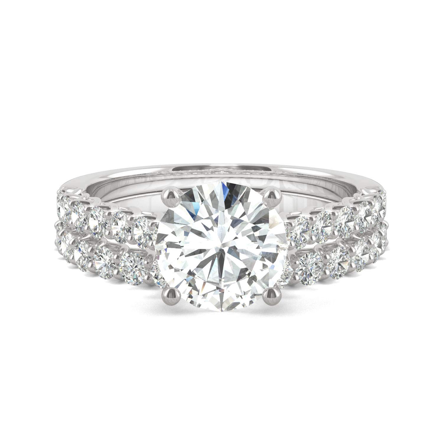 14K White Gold Moissanite by Charles & Colvard 7.5mm Round Bridal Set-size 4.5 2.37cttw DEW