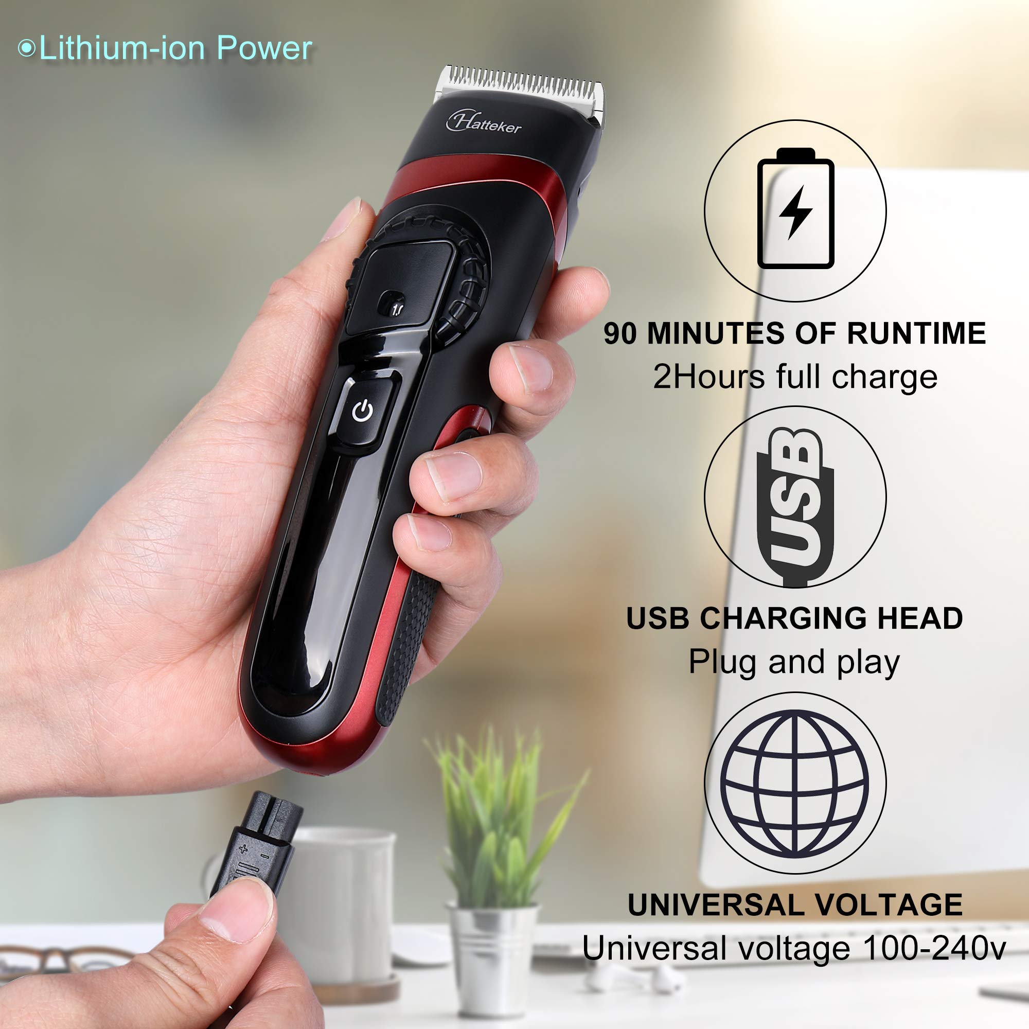 HATTEKER Hair Clippers for Men Cordless Hair Trimmer Professional Men's Beard Trimmer Waterproof Hair Cutting Kit with Fine Adjustment Wet/Dry