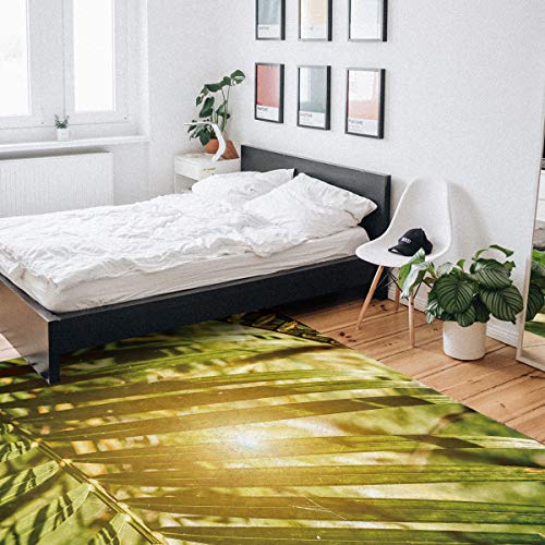 Area Rug 2' x 3' Palm Leaf Carpet Tropical Plants Sunshine Floor Mat Non Slip Runner Rectangle Rugs for Living Room Bedroom