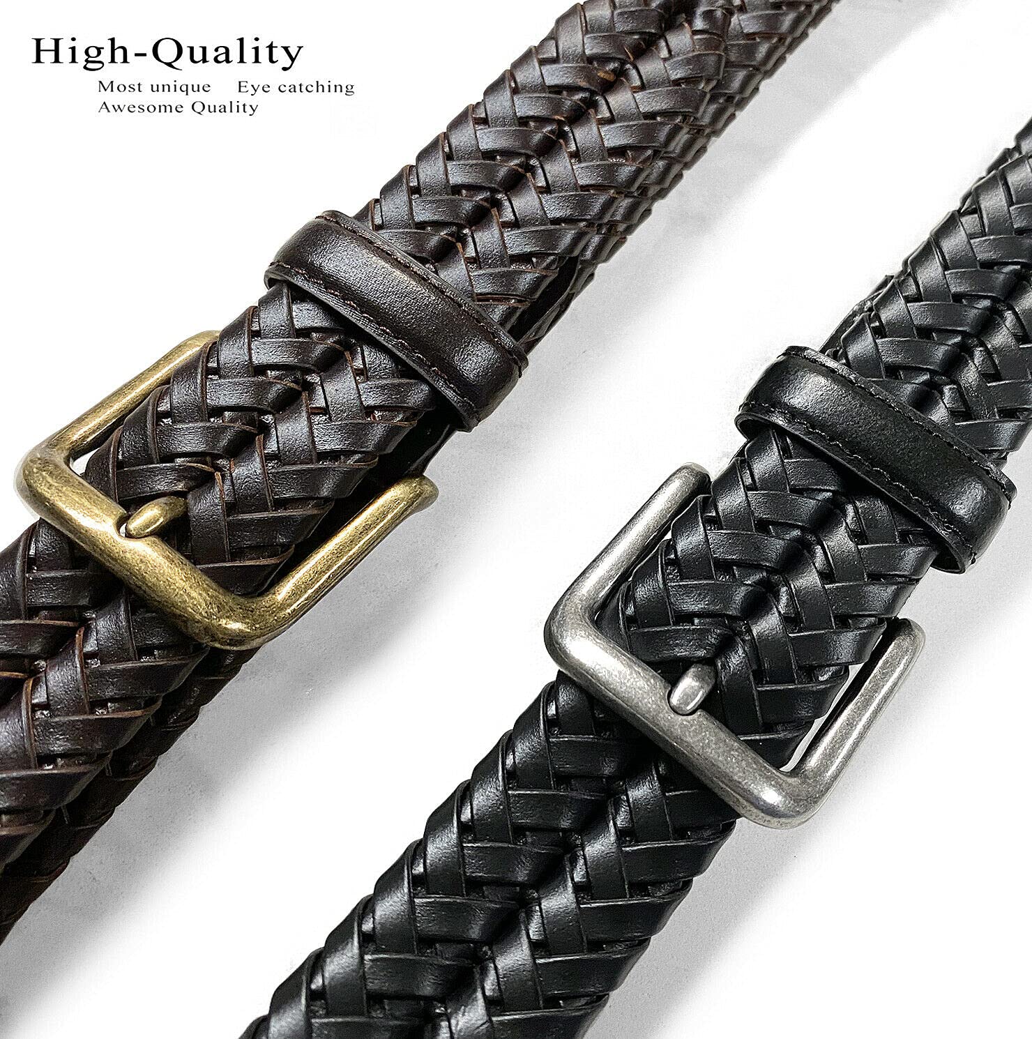 20150 Braided Belt Genuine Leather Braided Woven Casual Dress Belt 1-1/4"(32mm) Wide (Black, 36)
