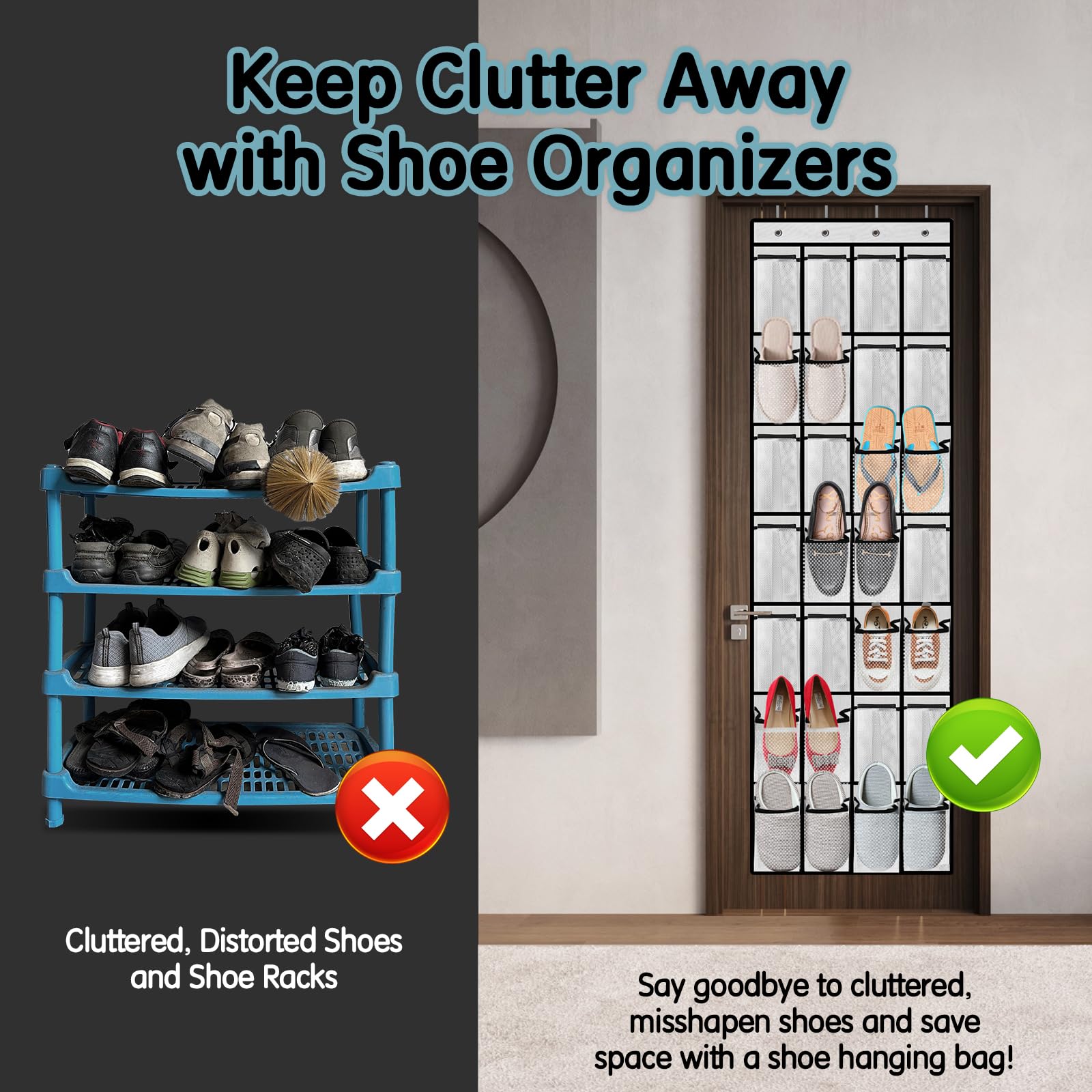 28 Compartment Breathable Mesh Pocket Over the Door Hanging Shoe Organizer, Closet Shoe Organizer, Large Men's and Women's Shoe Organizer, Hanging Over the Door Shoe Organizer (White)