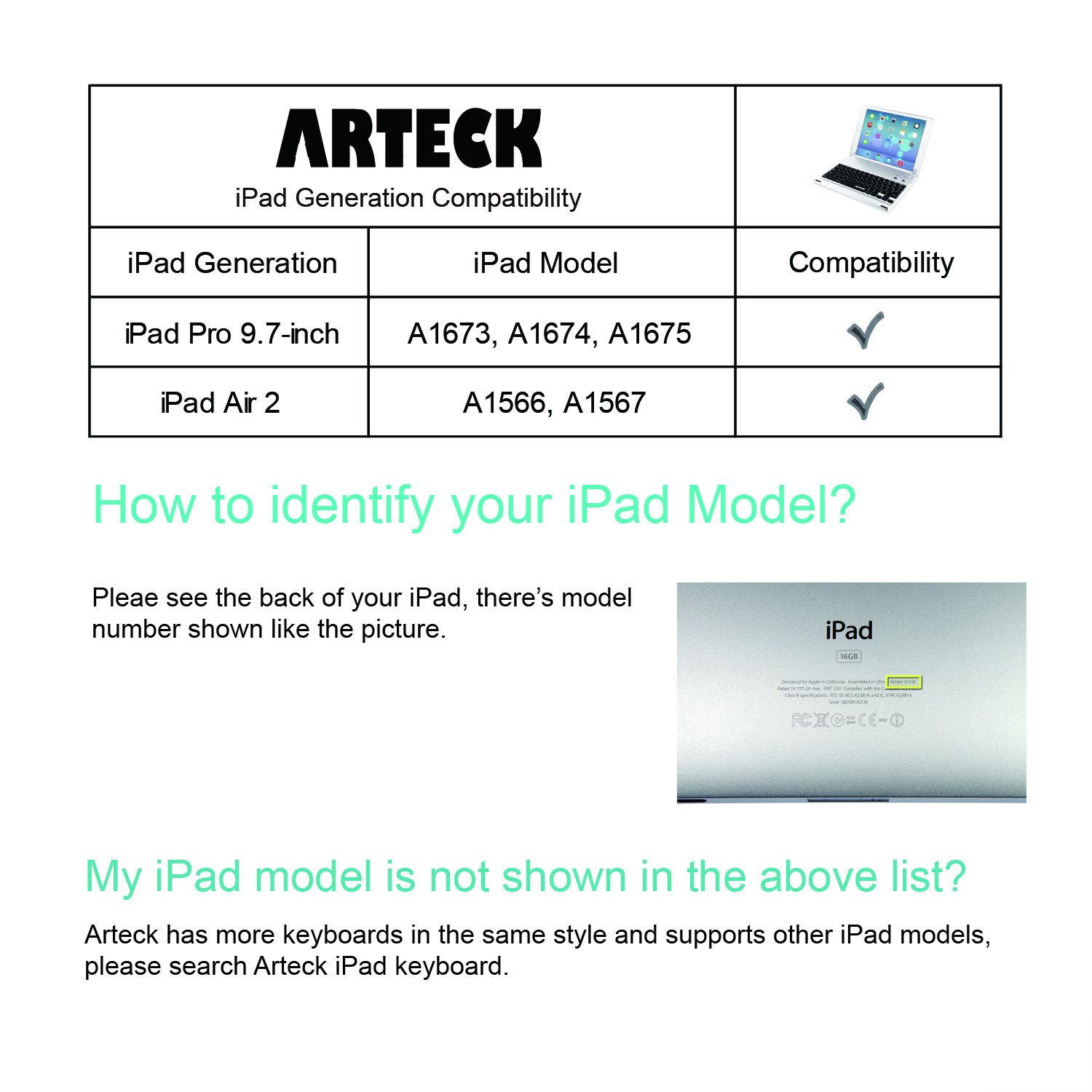 Arteck Ultra-Thin Apple iPad Air 2/9.7-inch iPad Pro Bluetooth Keyboard Folio Stand with Built-in Stand Groove for Apple iPad Air 2 with 130 Degree Swivel Rotating-Silver