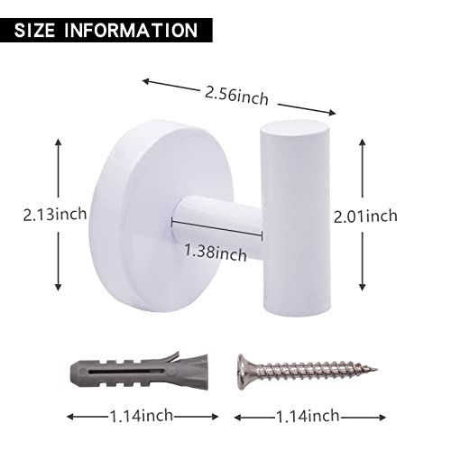 Biomoty Towel Hooks White, 2 Pack SUS304 Stainless Steel Wall Hooks for Hanging, Heavy Duty Coat Robe Clothes Hook Wall Mounted for Bathroom Bedroom Kitchen (White)