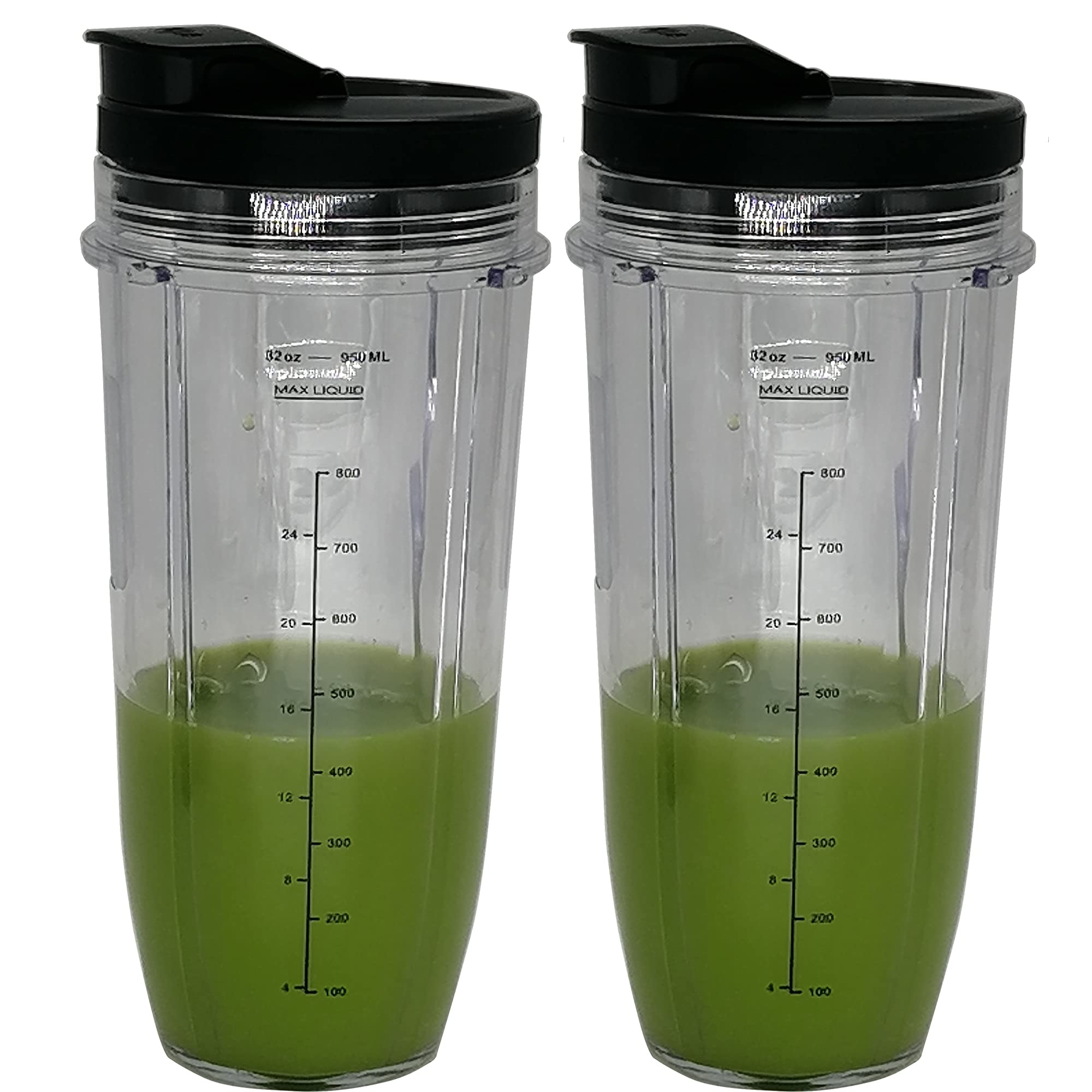 2 Packs Replacement 32OZ Cups With Spout Lids,950ML(32oz) Measuring Scale Cup Mug, FIT FOR ALL Nutri Ninja Pro and Nutri Ninja Auto IQ Series Blenders (2, 27)