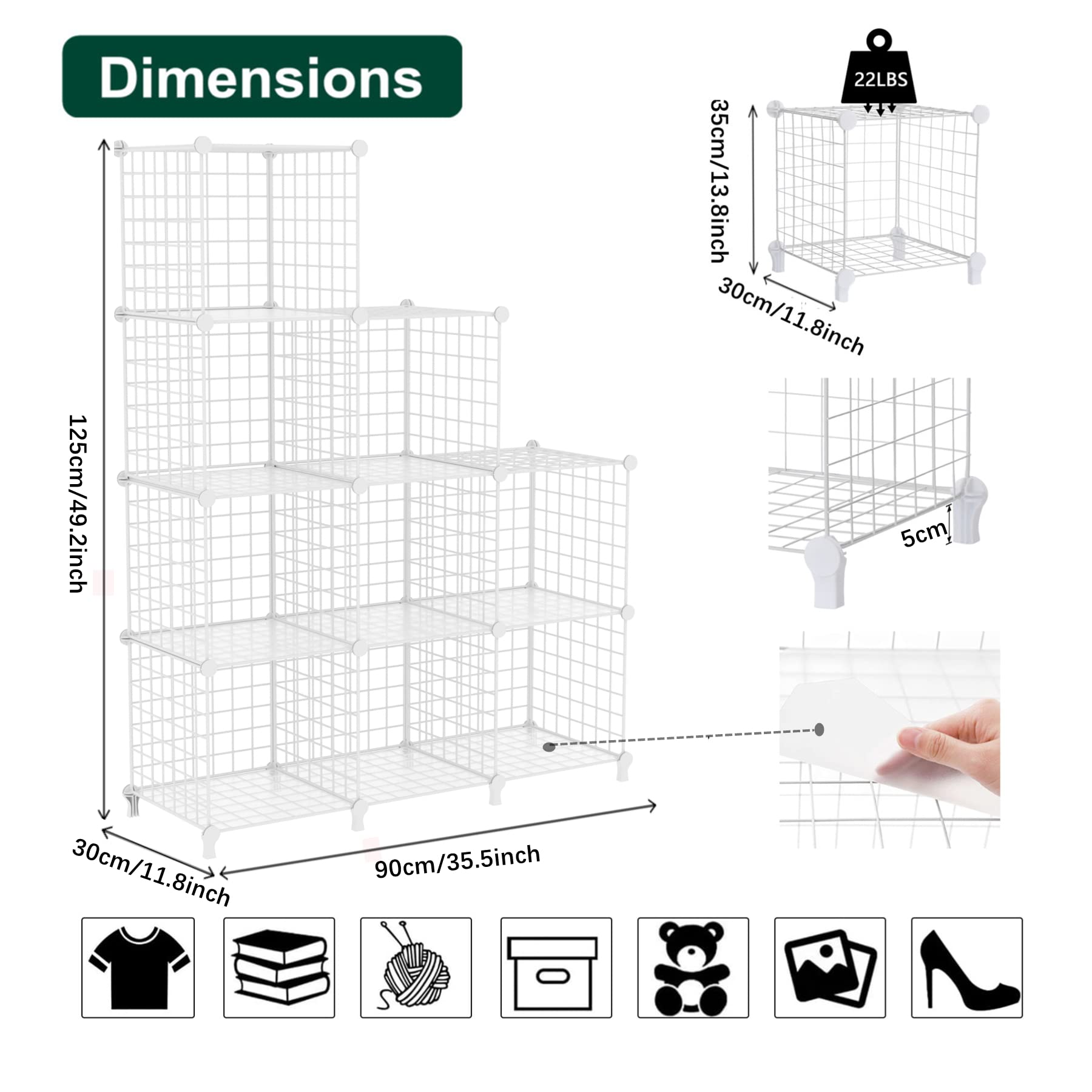 AWTATOS Wire Cube Storage Organizer, Closet Organizers and Storage, Metal 9 Cube Storage Shelves Bookshelf, Portable Closet Clothes Organizer for Bedroom, Home, Office, White