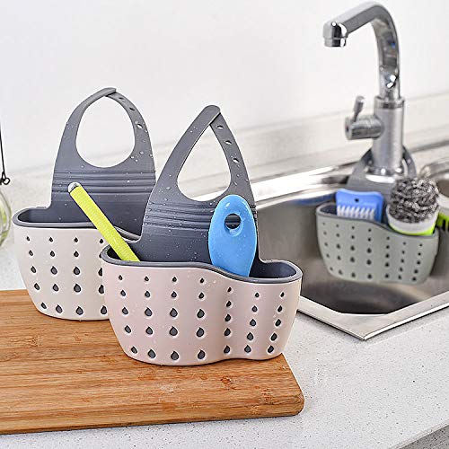 Kitchen Sponge Holder, Kitchen Sink Organizer, Sink Caddy, Sink Tray Drainer Rack, Brush Soap Towel Holder (Beige)