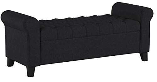 Christopher Knight Home Keiko Fabric Armed Storage Bench, Dark Grey, 19.50”D x 50.00”W x 19.25”H