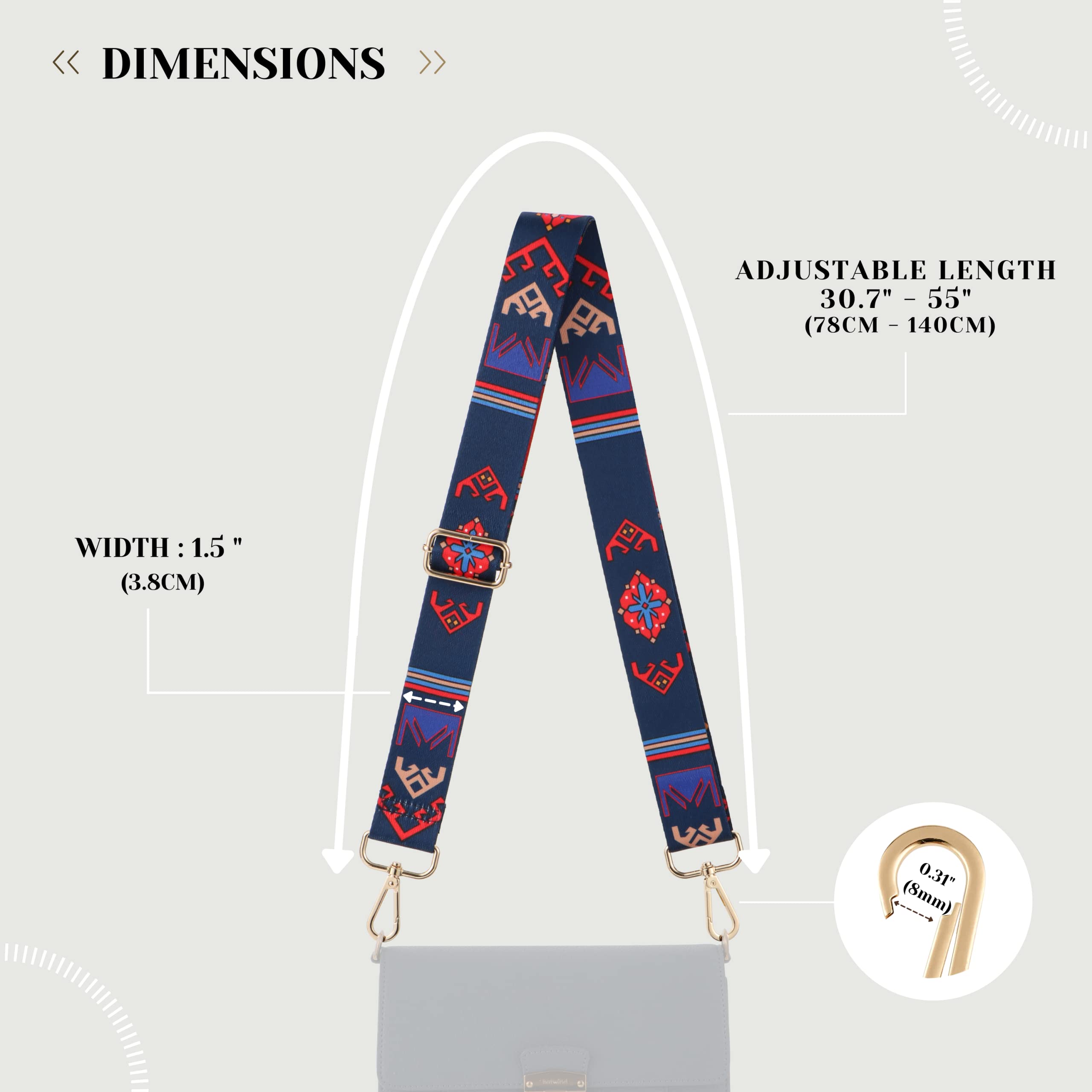 Auden Arctic Purse Strap Replacement for Crossbody Handbags, Comfortable, Vintage Style, Adjustable Length (30 to 55 inches)