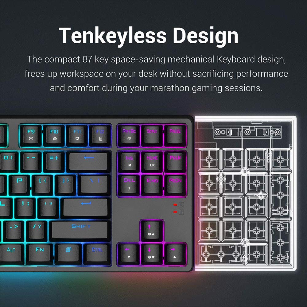 1ST PLAYER TKL RGB Gaming Mechanical USB Wired Keyboard DK5.0 LITE Cherry MX Brown Switch Equivalent Compact 87 Keys NKRO Tenkeyless LED Backlit Computer Laptop Keyboard for Windows PC Gamers