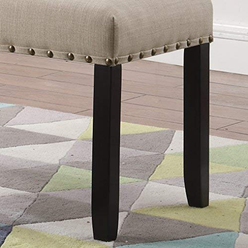 Roundhill Furniture Biony Tan Fabric Dining Chairs with Nailhead Trim, Set of 2 & Biony Fabric Dining Bench with Nailhead Trim, Tan