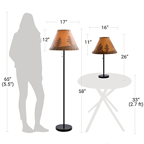 Catalina Lighting 58" Rustic Cabin Lodge 3-Piece Table & Floor Lamp Set with Pull Chain, Forest Print