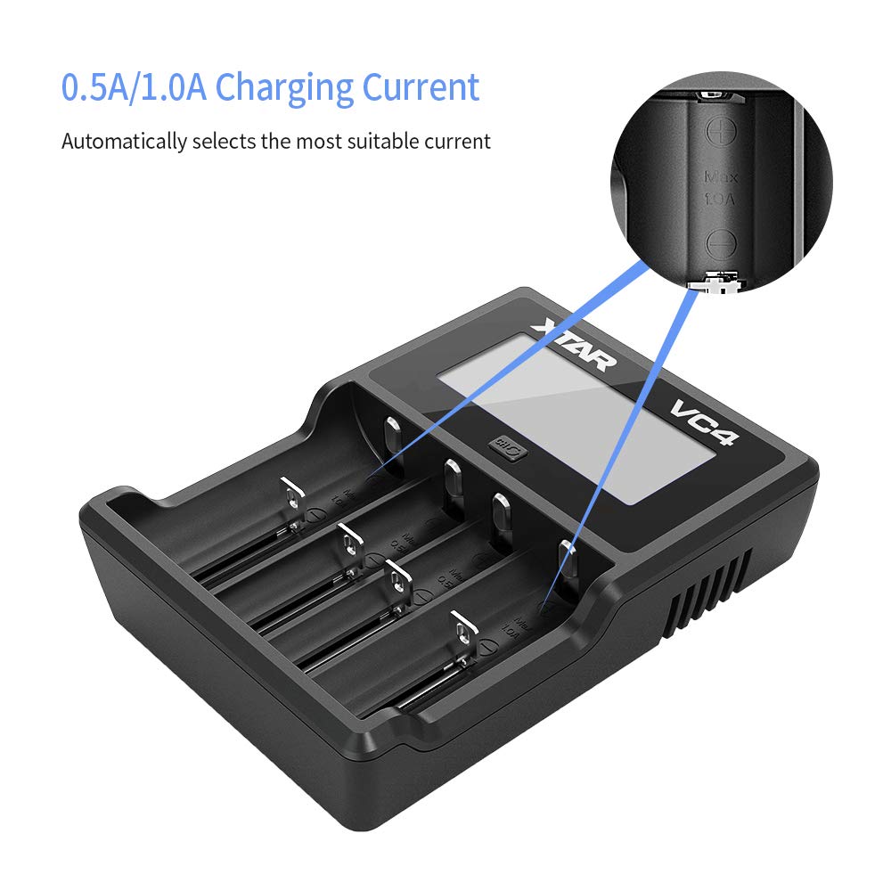 XTAR Battery Charger XTAR VC4 Universal Battery Charger LCD Display Battery Charger 18650 4 Slots