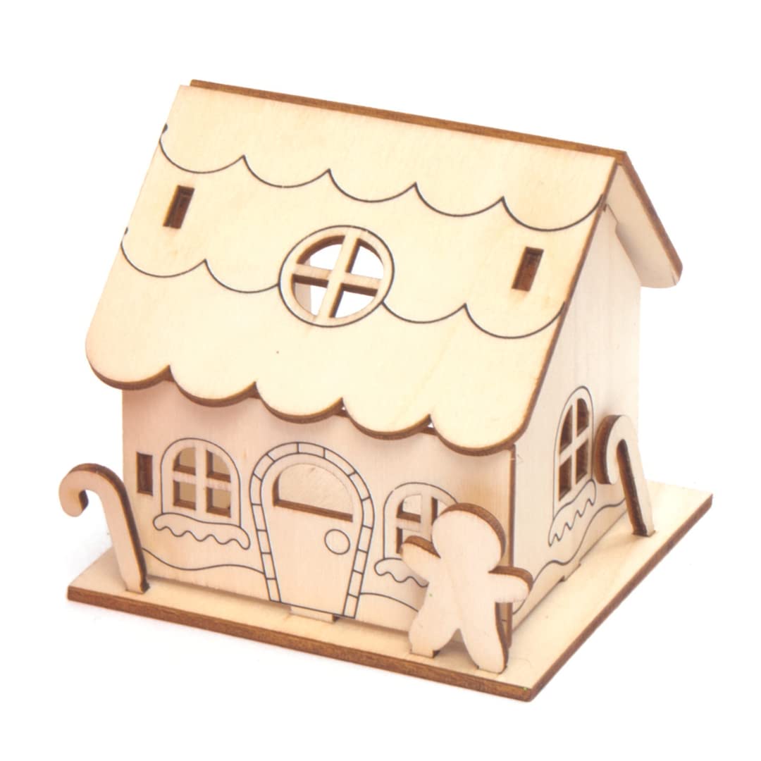 Baker Ross AX364 Gingerbread House Wooden Tealight Holder Kits - Pack of 3, Decorate and Display for Christmas Decorations, Ideal Kids Arts and Crafts Project
