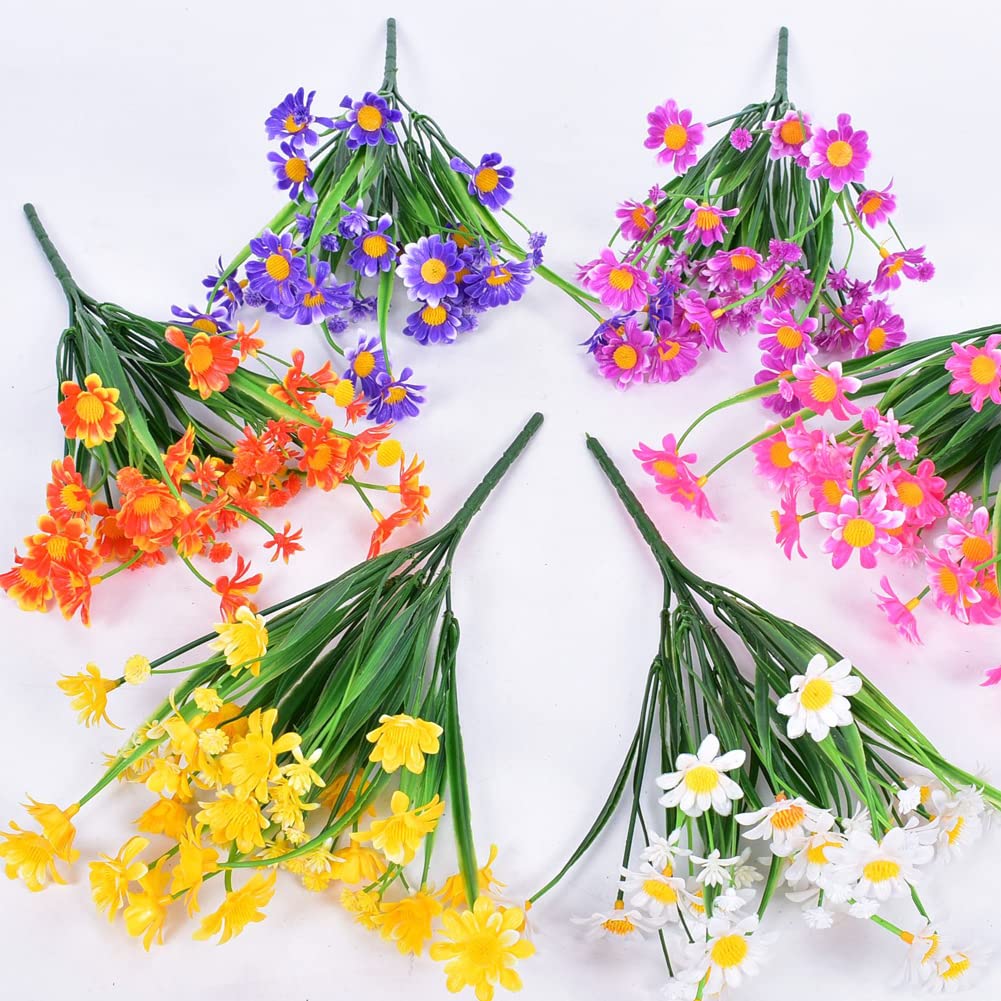 Artificial Flowers 6 Pack White Daisy Fake Flowers UV Resistant Greenery Shrubs Plants Indoor Outside Hanging Planter Home Office Garden Yard Window Box Wedding Decor