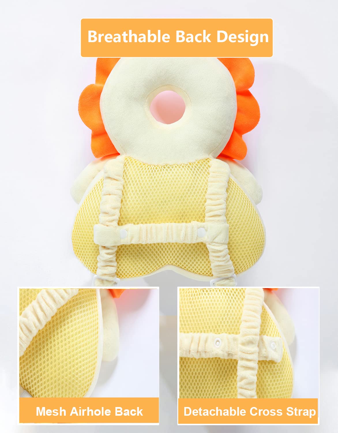 Head Safety Protector Pad for Baby Toddler Walker,Infant Talking Head Protection Backpack Cushion (Yellow Lion)