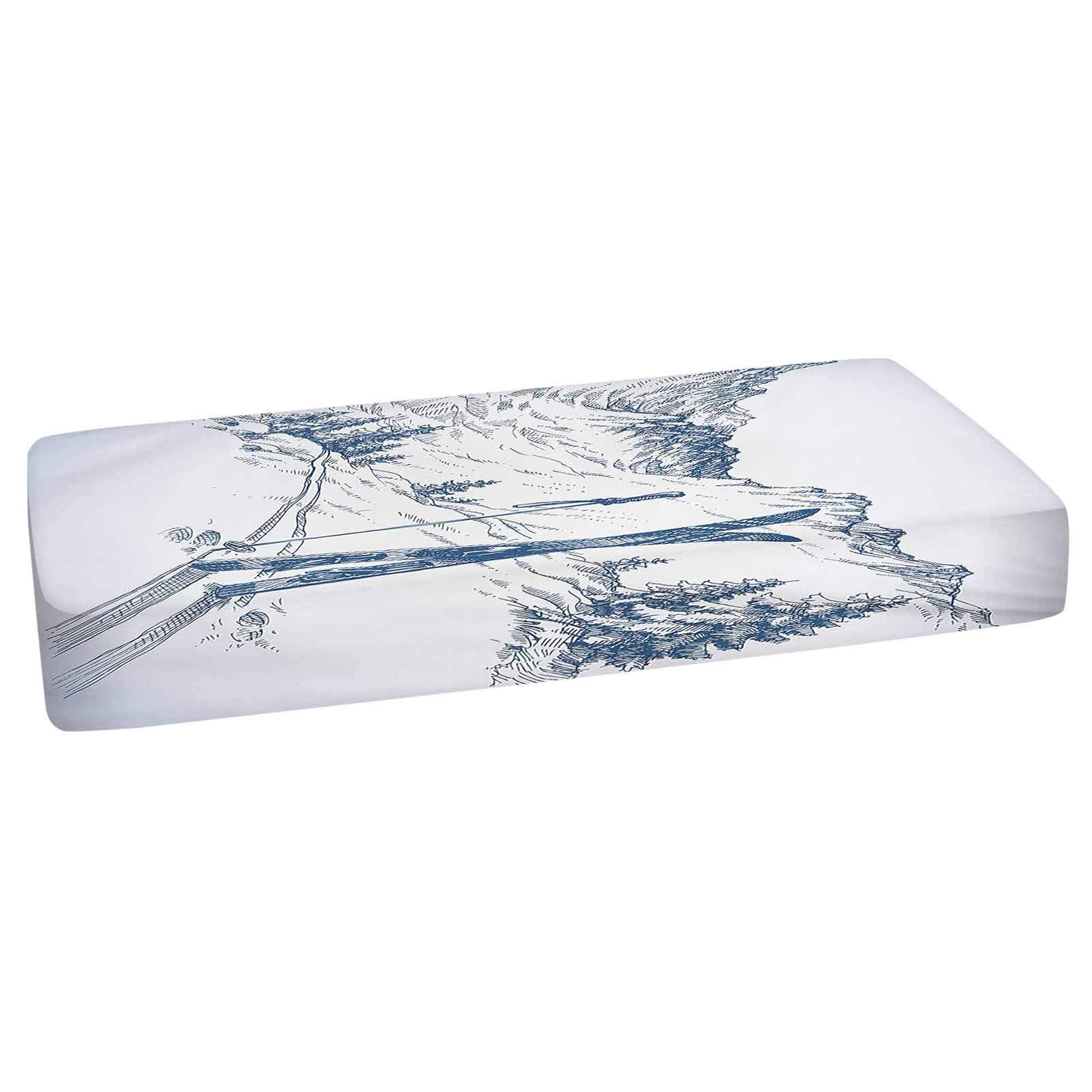 Lyzelre Winter Fitted Crib Sheet,Sketchy Graphic of a Downhill with Ski Elements in Snow Relax Calm View Microfiber Silky Soft Toddler Mattress Sheet Fitted,28"x 52"x 8'' for Boys Girls