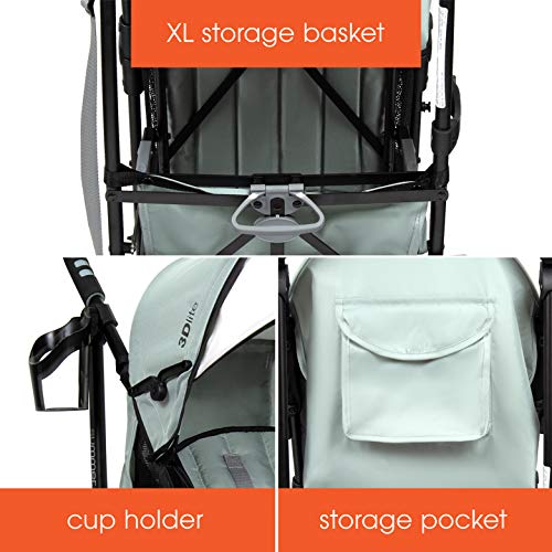Summer Infant 3Dlite Convenience Stroller, Eucalyptus–Lightweight Stroller with Aluminum Frame, Large Seat Area, Mesh Siding, 4 Position Recline, Extra Large Storage Basket-Infant Stroller for Travel